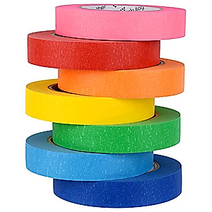 skytogether 7 Rolls Colored Masking Tape, Colorful Rainbow Painters Tape, 7 Colors Decorative Arts & Crafts Tape Set, 1 inch Wide by 60 Yard, Rainbow, Pack of 7