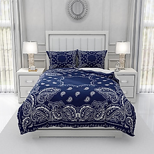 MAIJIEDUO Boho Bandana in Blue Bedding Sets 3 Piece Duvet Cover Breathable Quilt Cover with 2 Pillowslips for Guest Room School Dormitory Bedding Sets Lining (Queen 90'' X 90'')