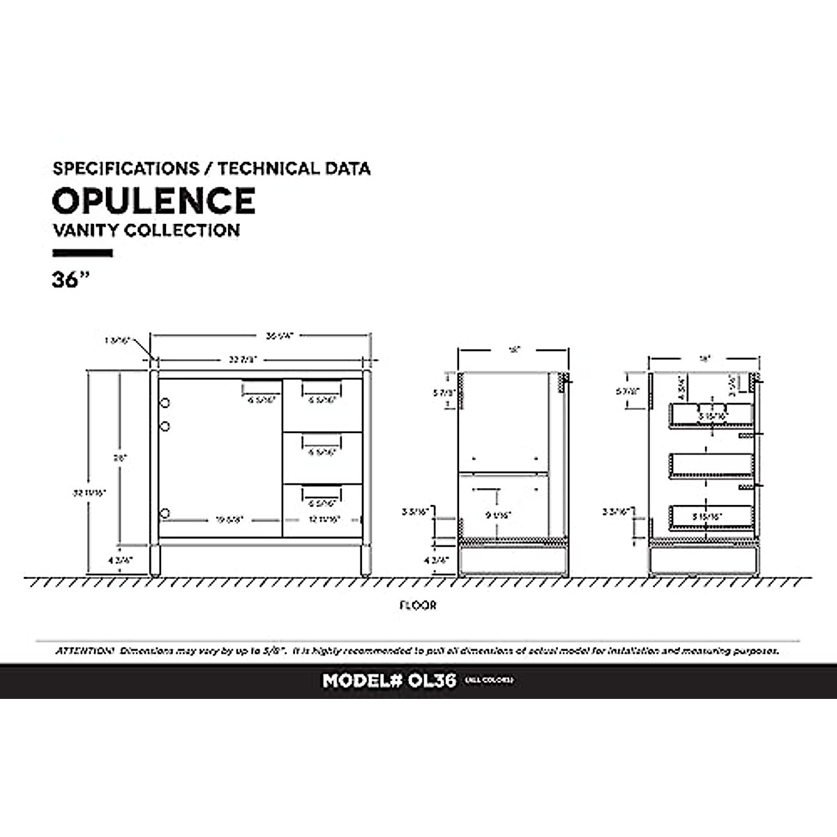 Fine Fixtures Opulence Collection 36 in. W x 18 in. D x 33 in. H Bathroom Vanity in Mint Green with White Matte Sintered Stone Sink - Chrome Hardware