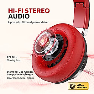 COOSII AC01 Headphones Wired Noise Isolating Over Ear Corded Stereo Headsets with Microphone Volume Control for Adults Teens 3.5mm for Cellphones, Tablets, Laptop, Chromebook (Black Red)