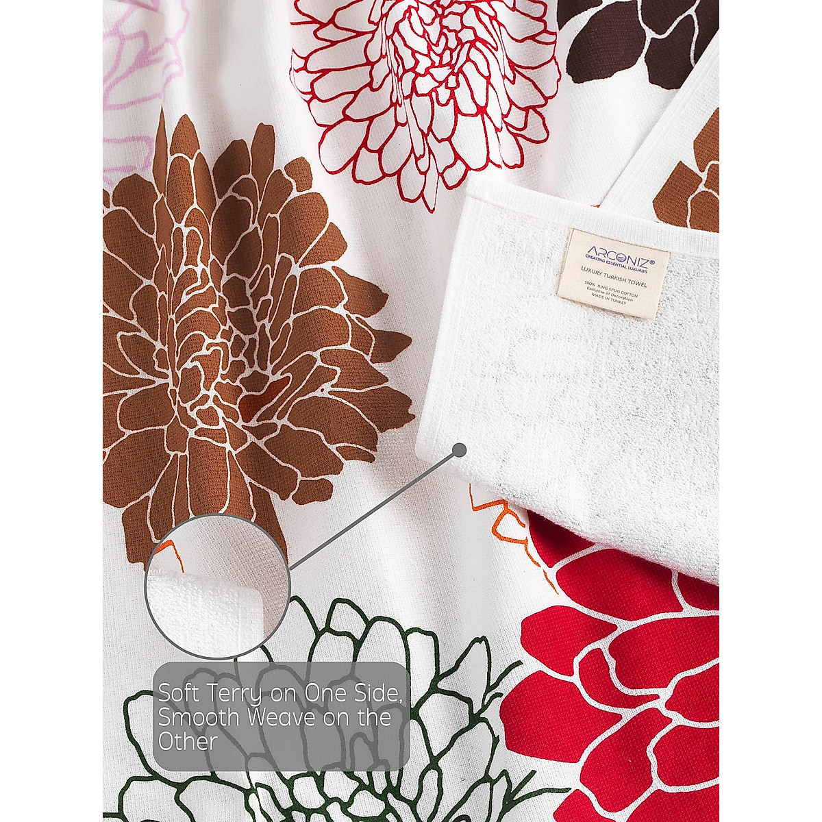 Kitchen Towels - 2-Piece Set of Absorbent Cotton Dishcloths (20x30 in), Durable & Oversized Farmhouse Design with Elegant Floral Pattern, Hanging Loop for Easy Hand & Dish Drying - White