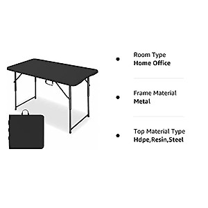 NIUTA 4FT Fold-in-Half Table, Portable Folding Table, Black