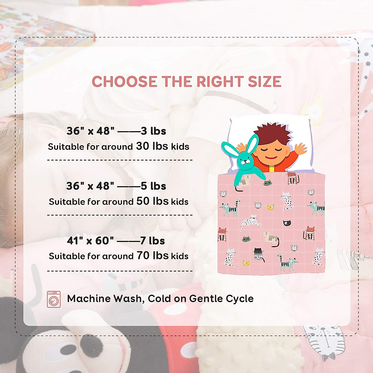 Sivio Weighted Blanket,Cotton and Minky Fleece Throw Blanket with Beads, Reversible Heavy Blanket, 3lbs 36x48 Inch, Pink Cat