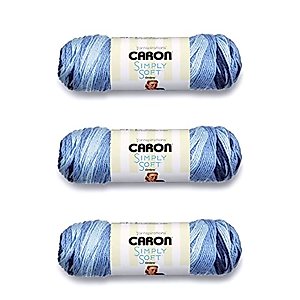 Caron Simply Soft Worsted Yarn - Saturday Blue Jeans Ombre, Acrylic, 3 Pack of 141g/5oz, 235 Yards, Knitting/Crochet