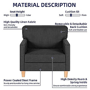 AODAILIHB Accent Chairs for Living Room with Arms Oversized Big Chairs Mid-Century Modern Reading Chair Comfy Club Chair, Bedroom Office Arm Chairs Easy Assembly (1, Dark Grey)