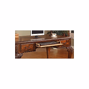 Best Master Furniture Chester Executive Traditional Office Desk With Hand Carved Designs, Walnut