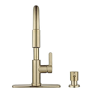 Glacier Bay Paulina Single-Handle Pull-Down Sprayer Kitchen Faucet with TurboSpray & FastMount Includes Soap Dispenser in Matte Gold, HD67780-104405
