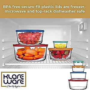 Klare Ware 1 Cup 2 Cup 4 Cup 7 Cup Glass Food Storage Containers Stackable Meal Prep Lunch Bento or leftover salad bowls Dish w BPA Free Lids 8 Piece Multi Color Set (8 Pcs Set)