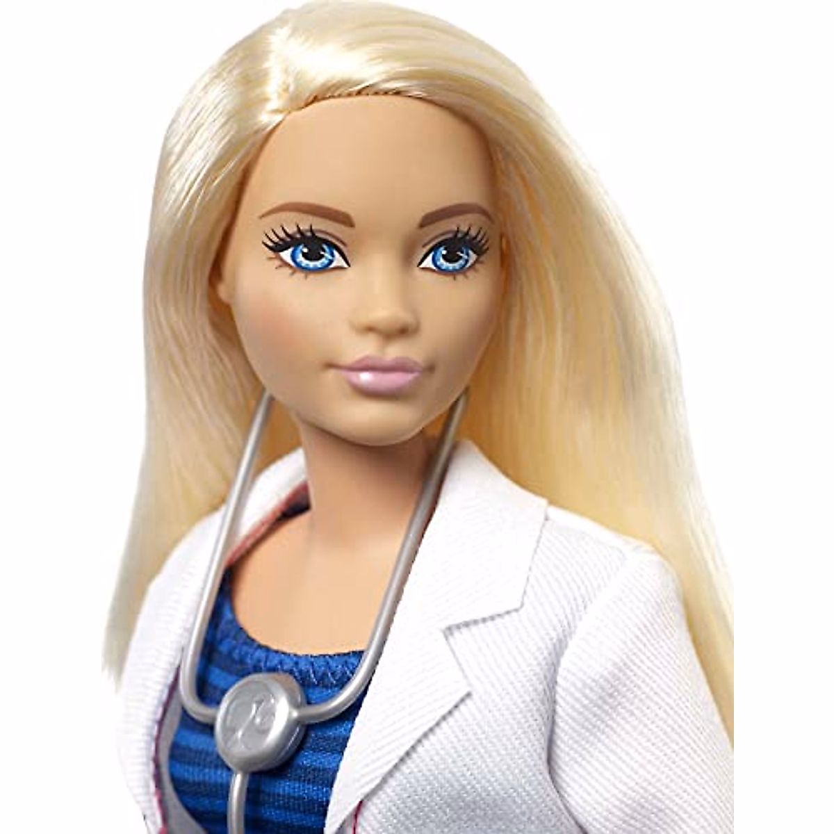 Barbie Doctor Doll, Curvy, Dressed in White Coat with Stethoscope and Blonde Hair, Gift for 3 to 7 Year Olds