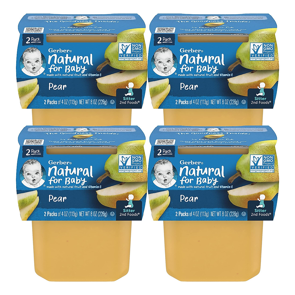 Gerber Natural for Baby 2nd Foods Baby Food Tubs, Pear, Non-GMO Pureed Baby Food, Made with Natural Fruit & Vitamin C, 2-4 OZ Tubs Per Pack (Pack of 4)