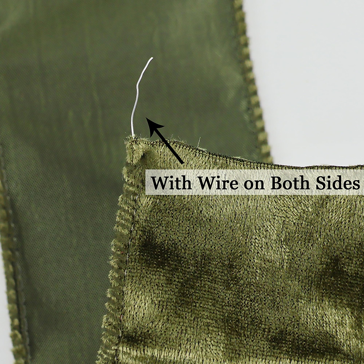 HUIHUANG Olive Green Wired Velvet Ribbon 2-1/2 inch, Green Velvet Wire Ribbon for Christmas Tree, Large Bows, Wreaths, Gift Wrapping, Garland, Home Decor, Crafts-Continuous 10 Yards/Roll