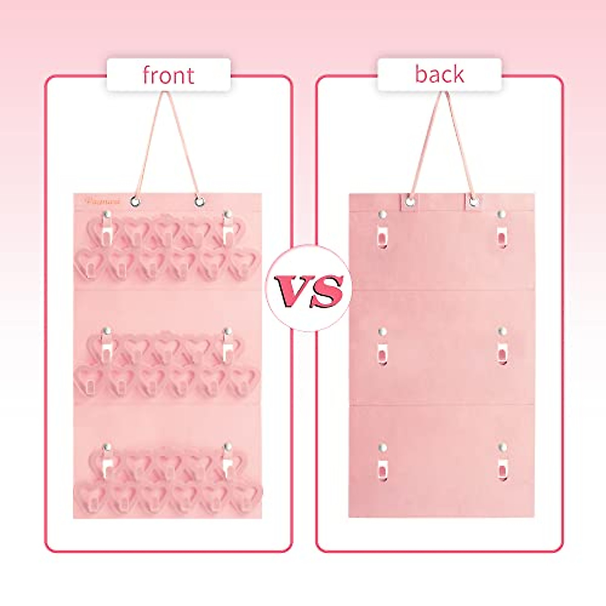 PACMAXI Hanging Headband Holder For Baby Girls, Headbands Organizer For Baby Girls, Baby Bow Holder Organizer W/heart-shape Velvet Hangers, Newborn Bows And Headbands Storage(Pink)