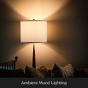 Brightech Lucas LED Floor Lamp, Modern Lamp for Living Rooms & Offices, Great Living Room Décor, Tall Lamp with Drum Shade & Handsome Wood Finish, Bohemian Standing Lamp for Bedroom Reading