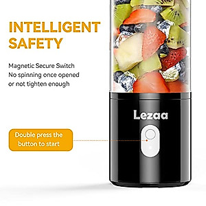 Portable Blender, Blender for Shakes and Smoothies, Personal Blender, USB Rechargeable 14 Oz Mini Blender With for Traveling, Outdoor, Gym, Office(Black)