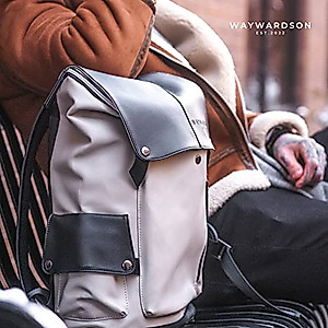 WAYWARDSON Vegan Leather Men’s Backpack Travel Bag for Business Trips and Excursions Back Strap and Laptop Sleeve Included (Black and White)