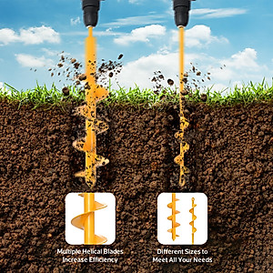 NAFOGAR Garden Auger Drill Bit for Planting 2 Pack - 1.6 x 16.5 Inch & 3.5 x 16 Inch - Garden Ground Earth Spiral Drill Bit & Bulb Planter Tool, Bedding Plants, Umbrella Holes - 3/8" Hex Drive Drill