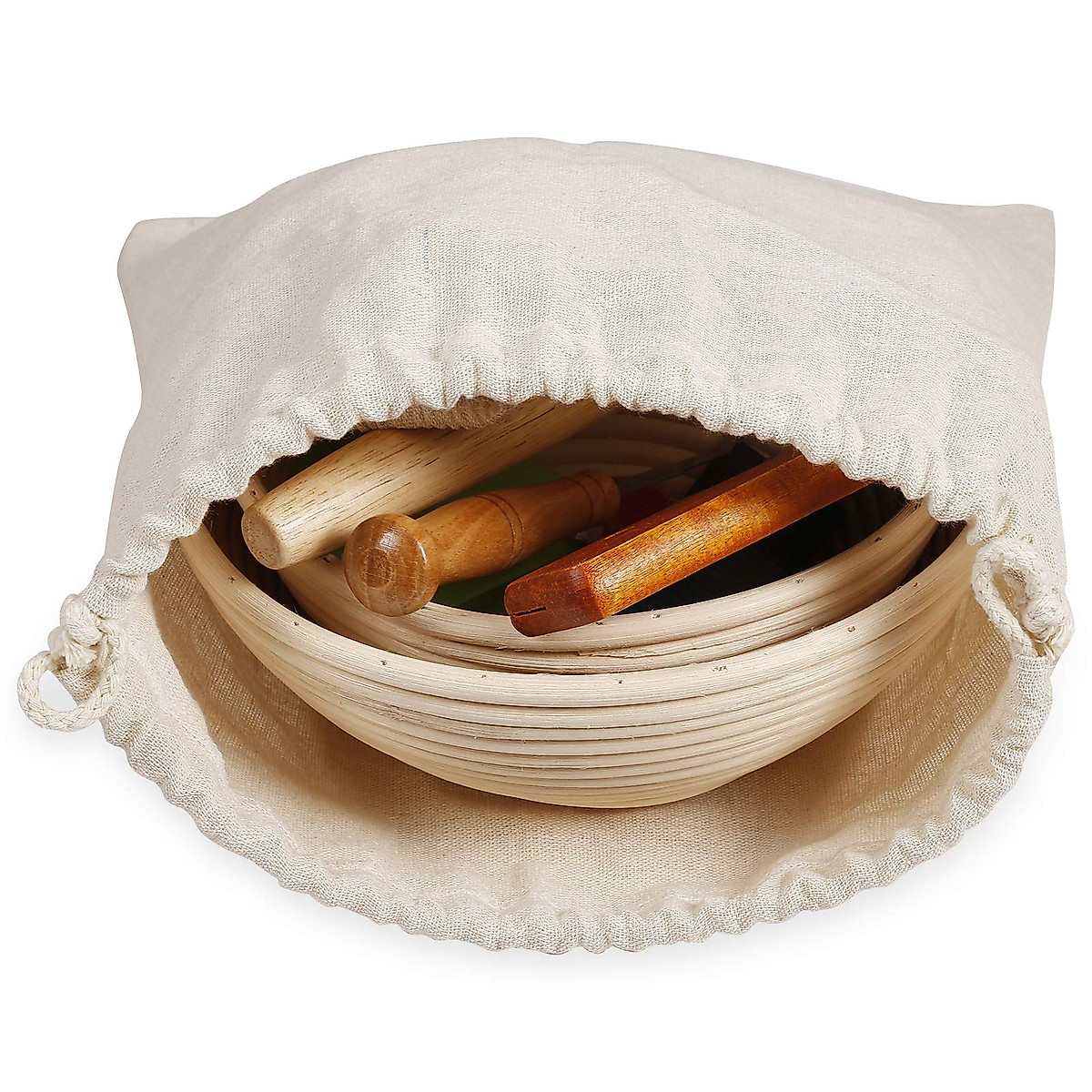 Round Bread Proofing Basket Set of 2, 8" and 9" Natural Rattan Banneton Round Sourdough Baking Bowls with Multi Baking Tools for Professional and Home Bakers