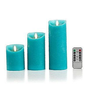 glowiu Teal Candle Pillar Realistic Wick Battery Operated Candles Set of 3 Single Slim Sphere Turquoise Candles Electric Home Decor with 10-Key Remote Multi-Function (3, H 4"6"8" x D3")