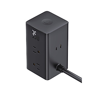 Baseus Charging Station, 10 in 1 USB Power Strip 35W with 1200J Surge Protector, 6 AC + 2 USB-C + 2 USB-A Port, Fast Charging Desktop Charger for iPhone 15/14 Series, iPad, Game, Home, Office (35W)