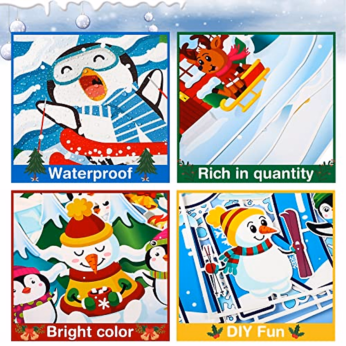 72 Pcs Winter Mix Cut Outs Winter Wonderland Cutouts Penguin Snowflake Snowman Paper Cutouts with Glue Point Dots Winter Bulletin Board Set for Classroom Decor School Christmas Winter Party Supplies