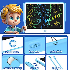 LCD Writing Tablet for Kids, 12 Inch Erasable Doodle Board Colorful Toddler Drawing Pad Mess Free Coloring Board Games Toys Gifts for Toddlers Boys Girls Adults (Macaron Blue/Green/Pink, 12 INCH)