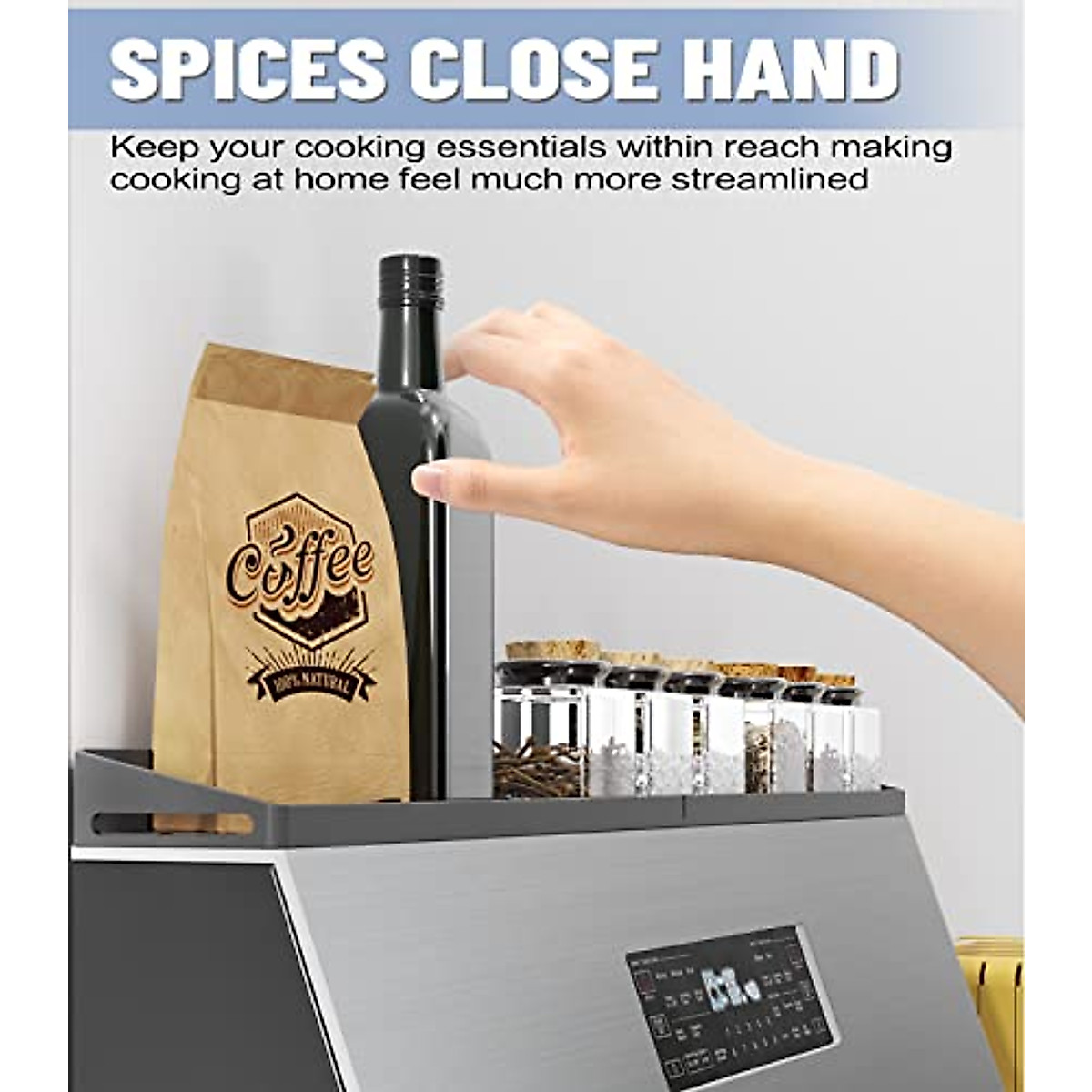 Winkriad Silicone Magnetic Stove Top Shelf 30 Inches Over Stove Spice Rack Shelf for Back of Stove Organizer Shelf for Stove Top Space Saver Stove Storage Shelf for Kitchen (Gray)