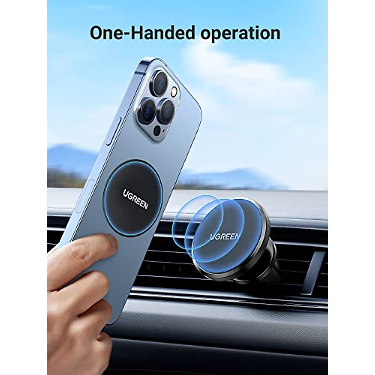 UGREEN Magnetic Phone Holder for Car Strong Magnet Cell Phone Mount Air Vent Compatible with iPhone 14 13 Pro Max Mini, iPhone 12 11 Plus SE XS XR 8 7 Smartphone