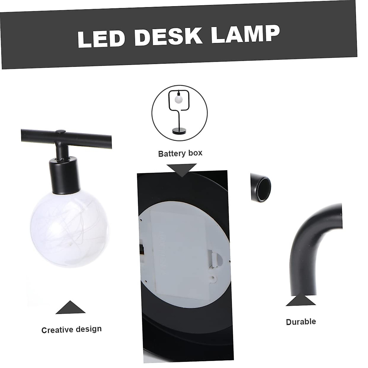 DOITOOL Sturdy Iron Base Led Desk Lamp Battery-Powered Table Lamp for Bedroom Study Decorative