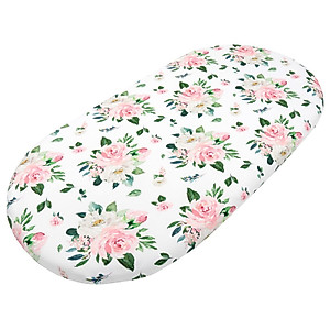 Apone Fatu Moses Basket Baby Sheet Bassinet Set 2 Pack Sheet Cradle Fit for Halo Bassinet Swivel Sleeper Fitted Hourglass Bassinet Mattress Sheet (16.5" x 32", Flower+Love)