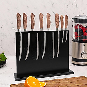 Uniharpa Black Double Sided Magnetic Knife Block made of Acacia wood with powerful magnet 16X12 inches For kitchen storage