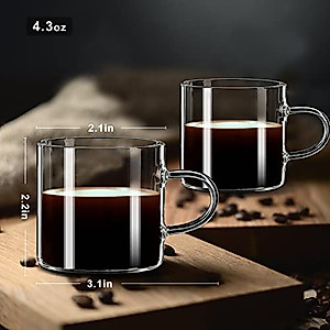 PARACITY Espresso Cups Set Of 2, Insulated Espresso Shot Glass 4.3 OZ, Clear Glass Expresso Coffee Cup with Handle, Borosilicate Espresso Accessories, Small Coffee Cups for Espresso Machine, Tea Cup