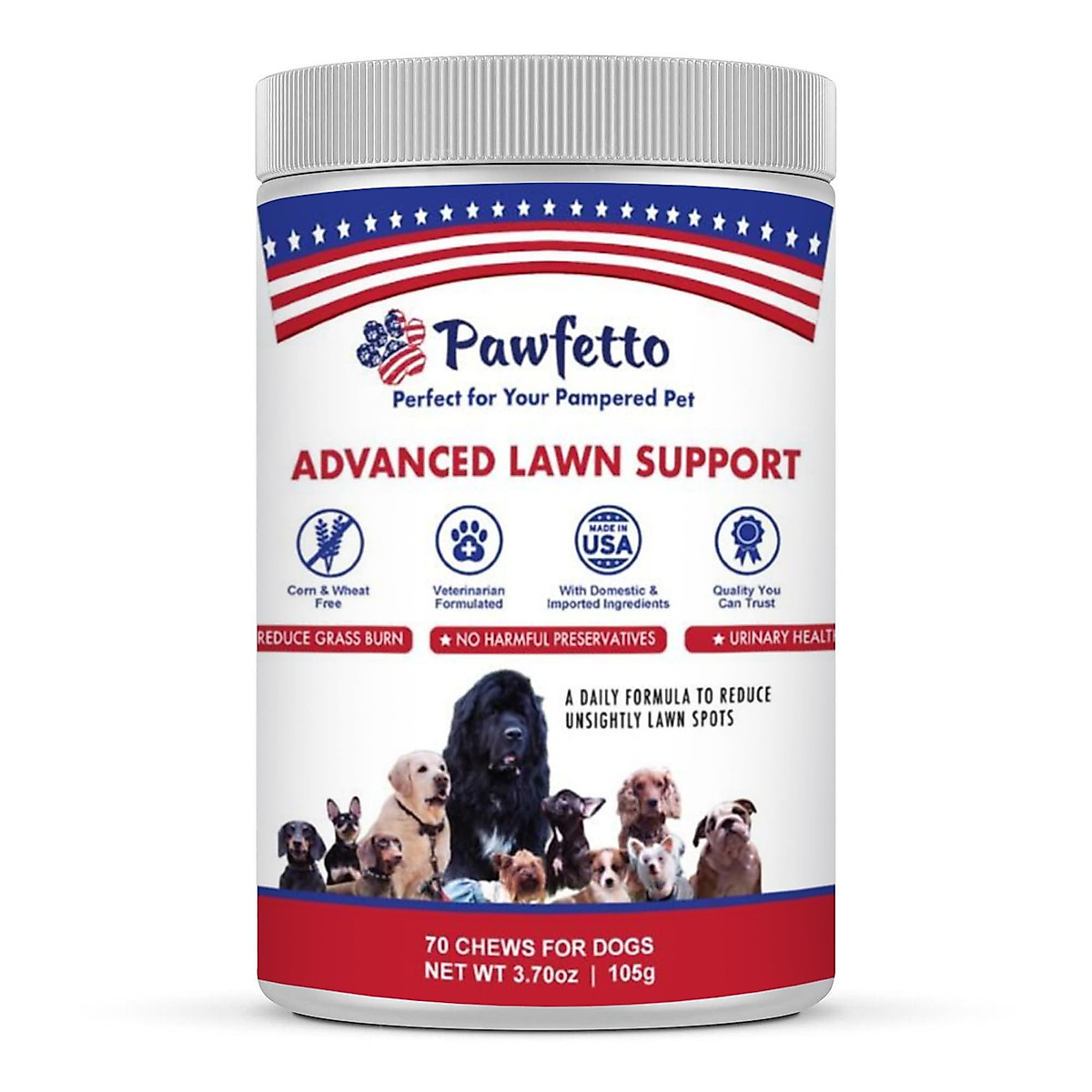 Pawfetto Advanced Lawn Support Supplement for Dogs, with Cranberry, Amino Acids, and Brewer’s Yeast, Easily Digestible, Chicken Liver Flavor, Perfect for Your Pampered Pet (70 Dog Chews)