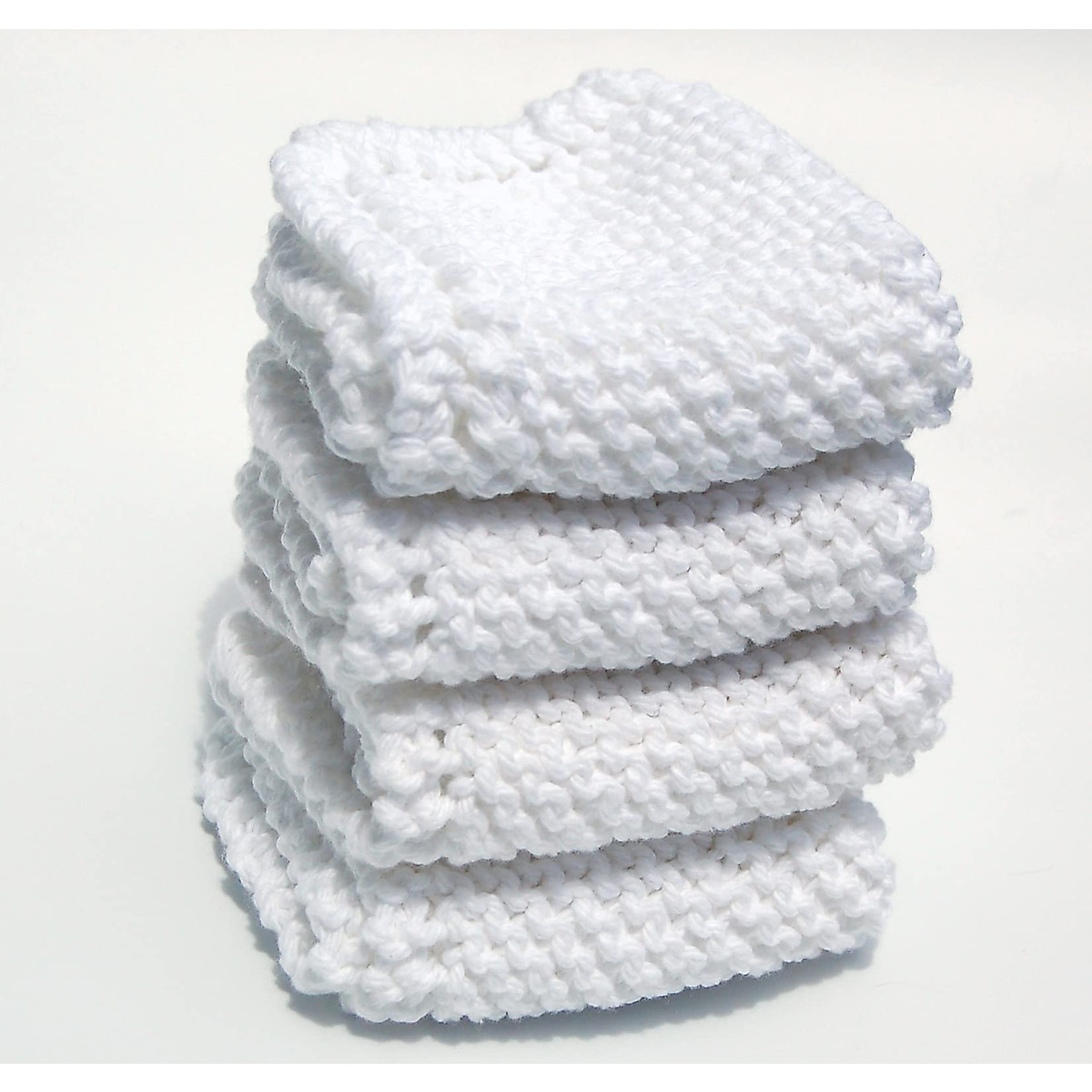 Hand Knitted Washcloths, Set of 4 in 100% white cotton!