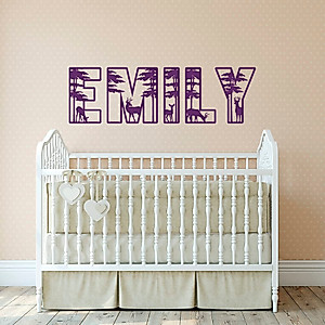 Forest Deer Custom Name Vinyl Wall Decal Sticker Art for Boys and Girls, Doe and Buck in The Mountain Trees, Woodland Theme Bedroom and Nursery Room Decor