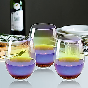 HELLWANG Wine Glasses Set of 2, 20 Ounce Seven Color Dazzling Stemless Wine Glass for Red or White Wine, Whiskey- Pool Party Beach Travel Cups