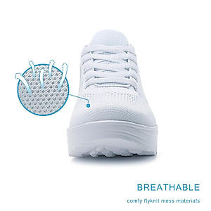 RUIDENG Rocker Bottom Shoes for Women Comfy | White Platform Sneakers Everyday Wear | 2 Inch Thick Sole with Air Cushion Size 6.5