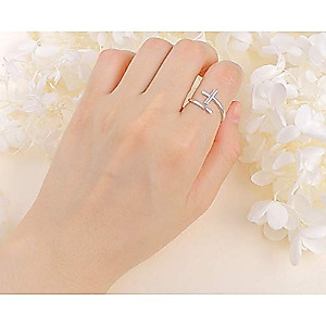 DAOCHONG Simple Cross Ring Sterling Silver Adjustable Cross Wrap Open Ring for Women Daughter Girlfriend Easter Gift, Size 6