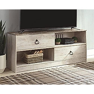 Signature Design by Ashley Willowton Farmhouse TV Stand Fits TVs up to 58”, Whitewash