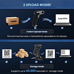 Eyoyo Wireless Barcode Scanner, 3-in-1 Bluetooth Barcode Scanner for Inventory, Cordless Vibration 1D 2D Qr Code Scanner, Handheld Wireless Barcode Reader for Windows iOS and Computers