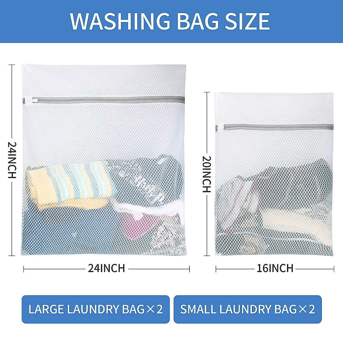 4Pcs Honeycomb Mesh Laundry Bags,Laundry Bags Mesh Wash Bags,Laundry Bag,Large size(16 * 20 inch*2 + 24 * 24 inch*2)