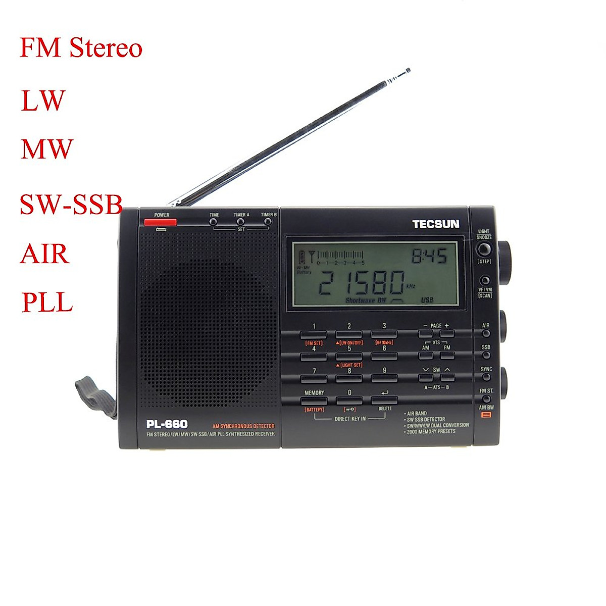 TECSUN PL-660 Portable AM/FM/LW/Air Shortwave World Band Radio with Single Side Band, Black
