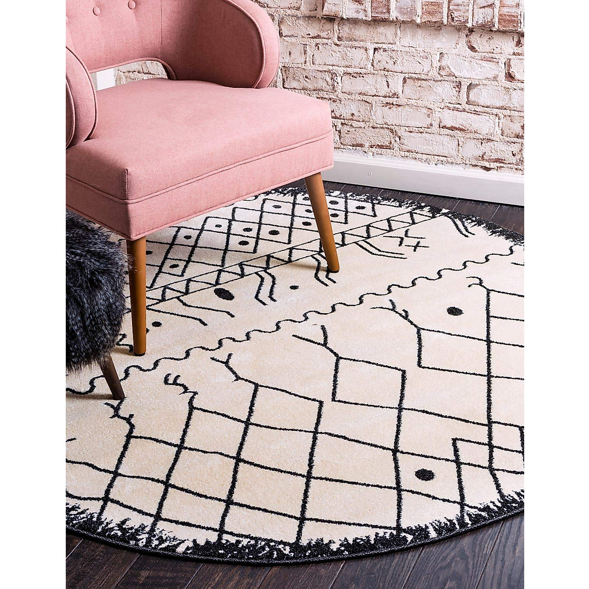 Unique Loom Fez Collection Tribal, Moroccan, Bohemian Area Rug, 3' 3" x 3' 3", Beige/Black