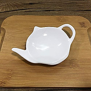 Sizikato 4pcs Pure White Ceramic Tea Bag Holder Tea Bag Coasters Teapot-Shaped Dish Spoon Rests Snack Dish Seasoning Dish.