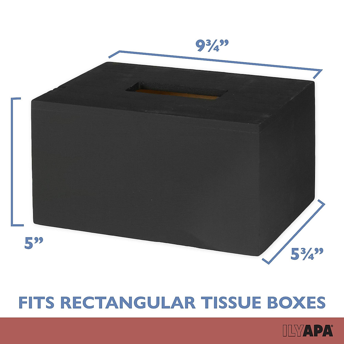 Ilyapa Wood Tissue Box Cover Rectangular - Rustic Farmhouse Black Wooden Tissue Holder