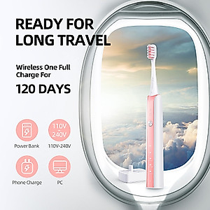 HAUKE Electric Toothbrush for Adults, 42000VPM, 5 Modes, 4 Brush Heads, 120days Long Battery Life Travel Toothbrush, Rechargeable Whitening Electric Toothbrushes(Rose Pink)