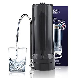 APEX MR-1050 Countertop Water Filter, 5 Stage Mineral pH Alkaline , Easy Install Faucet Water Filter - Reduces Heavy Metals, Bad Taste and Up to 99% of Chlorine - Black
