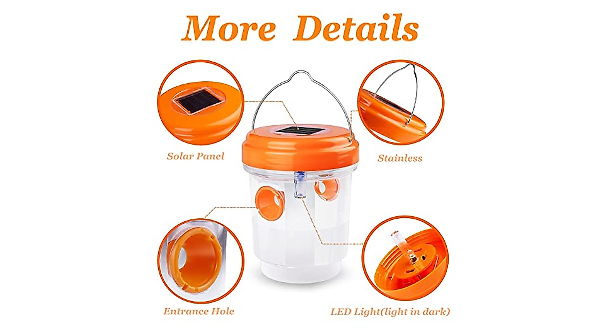 Effective Wasp Traps Outdoor - 2 Pack Solar Powered