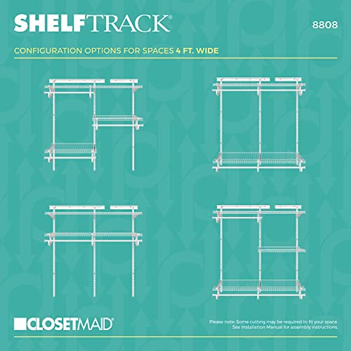 ClosetMaid ShelfTrack Wire Closet Organizer System, Adjustable from 4 to 6 Ft., With Shelves, Clothes Rods, Hardware, Durable Steel, White