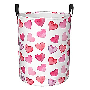 Laundry Basket,Pink Watercolor Painted Hearts,Collapsible Laundry Baskets,Clothes Hampers For Laundry,Laundry Bin Waterproof Lining-Medium