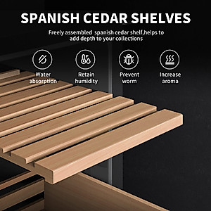 NEEDONE Humidor 16L, Electric Cooler Humidors for 100 Counts, Electronic Cabinet with Cooling Control, Spanish Cedar Wood Drawer Shelves, Digital Hygrometer Displays, Gift for Men